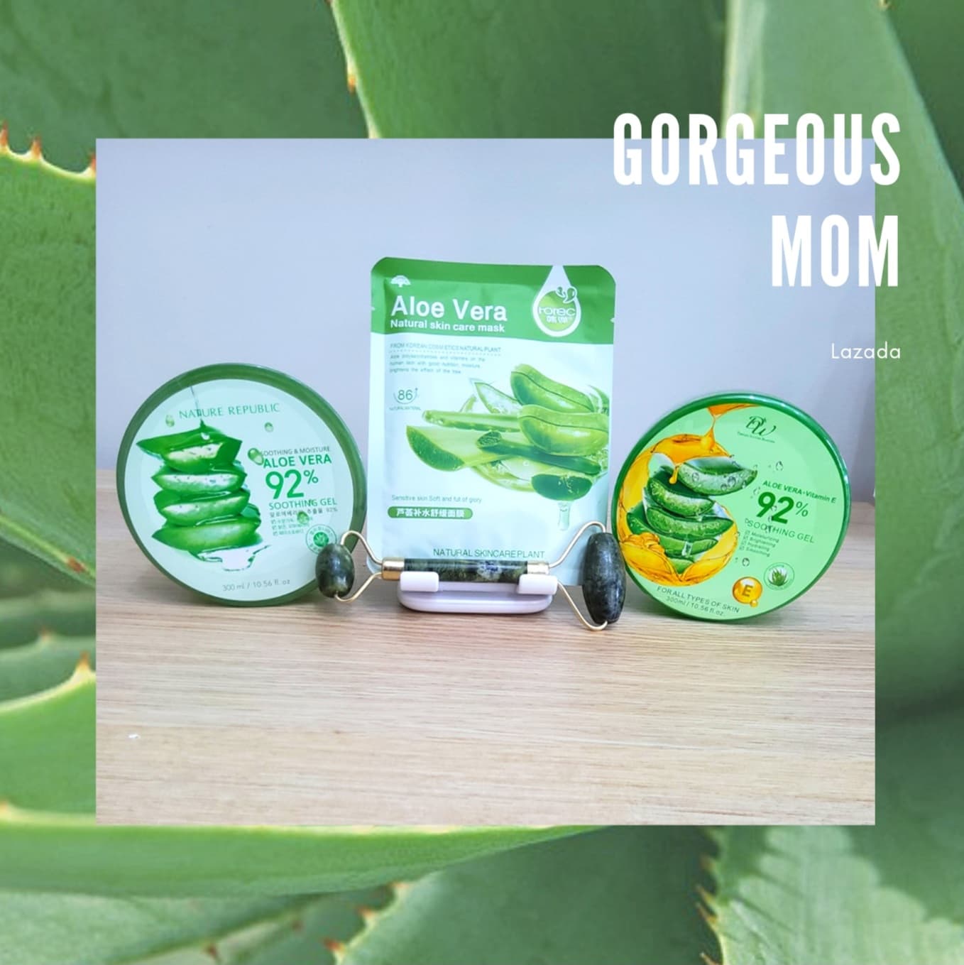 Aloe Vera Gel and Jade Roller with Free Aloe Mask Facial Set | Lazada PH