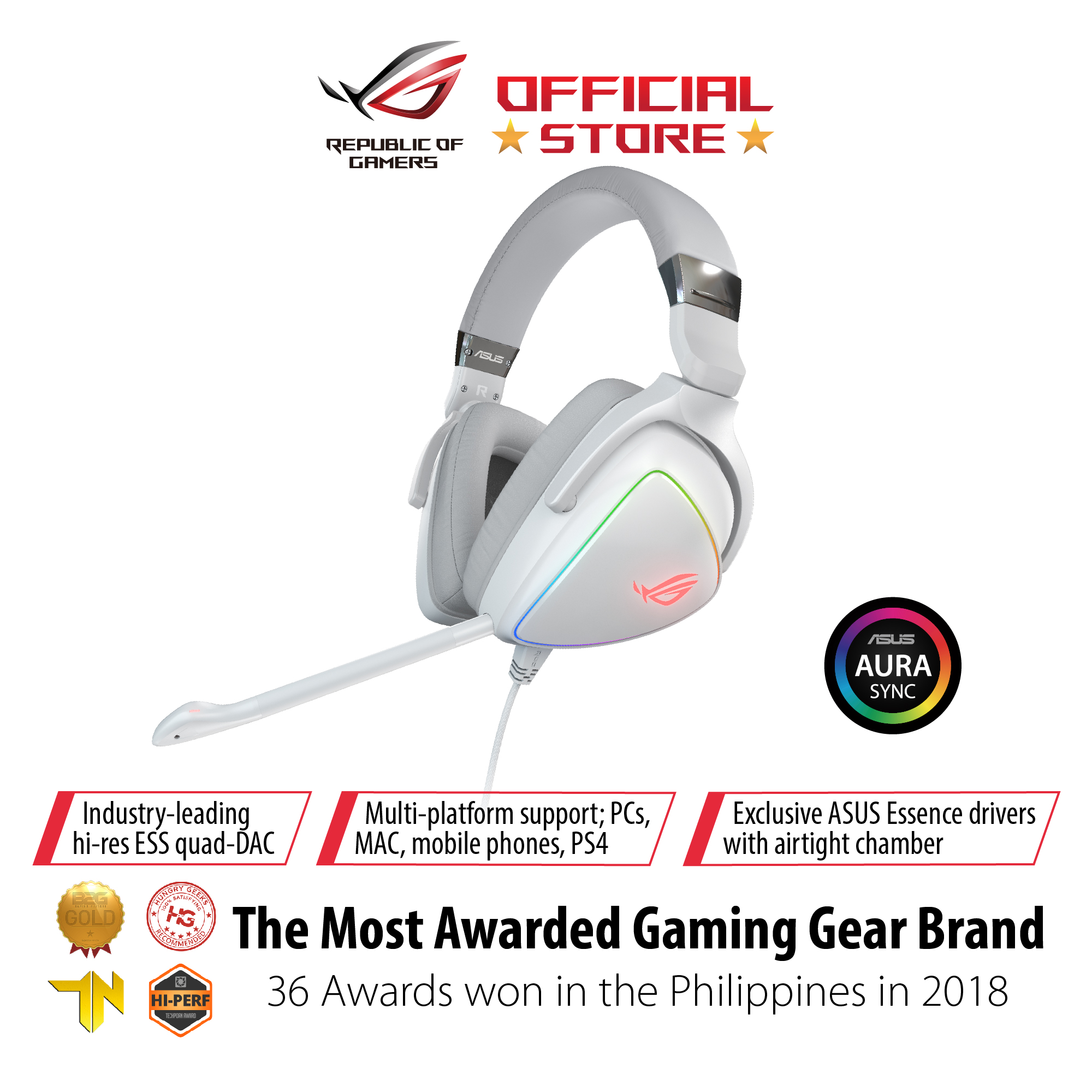 ROG Delta RGB gaming headset (White Edition) with Hi-Res ESS Quad-DAC ...