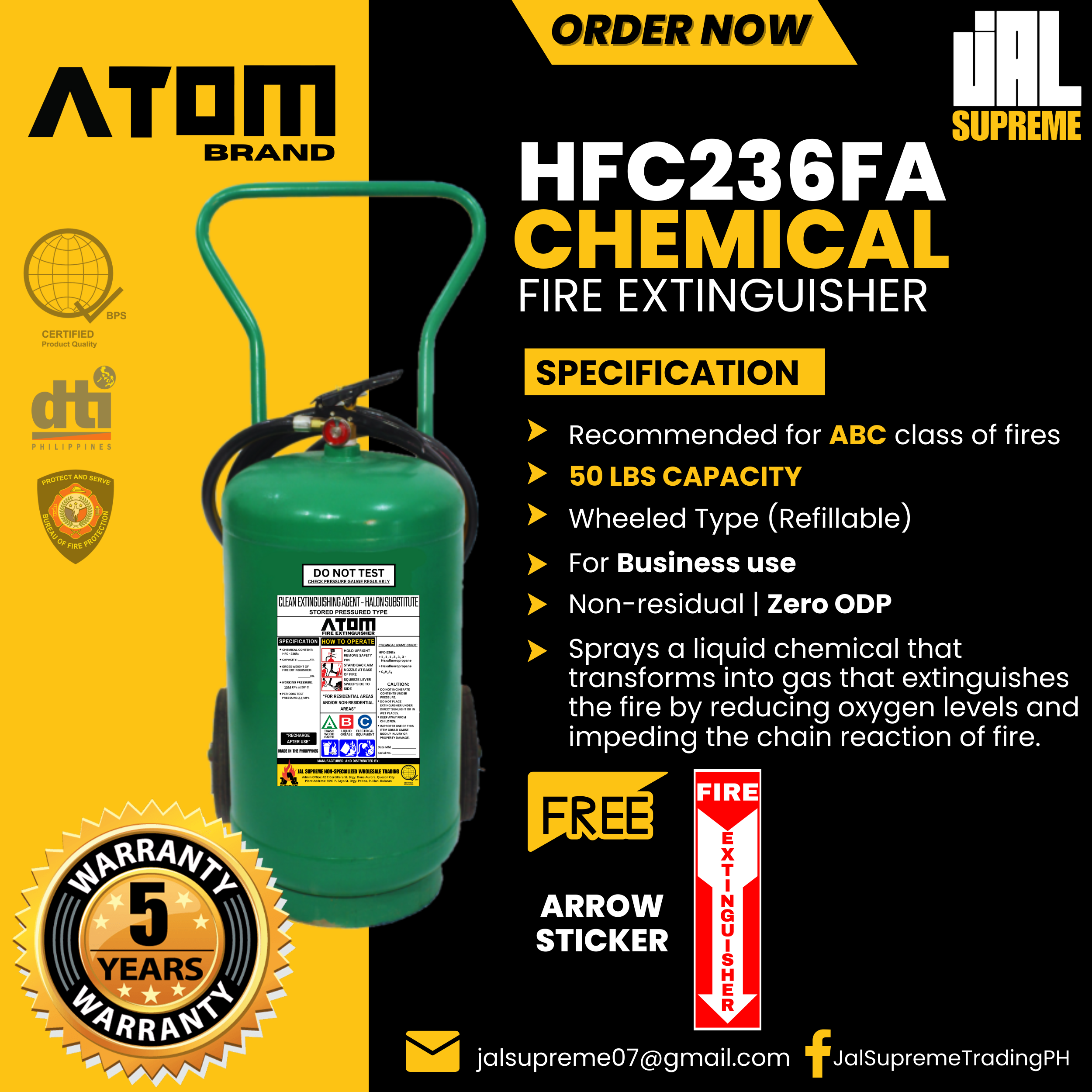 Fire Extinguisher - 50 Lbs. HFC236fa Chemical (Green) Wheeled Type ...
