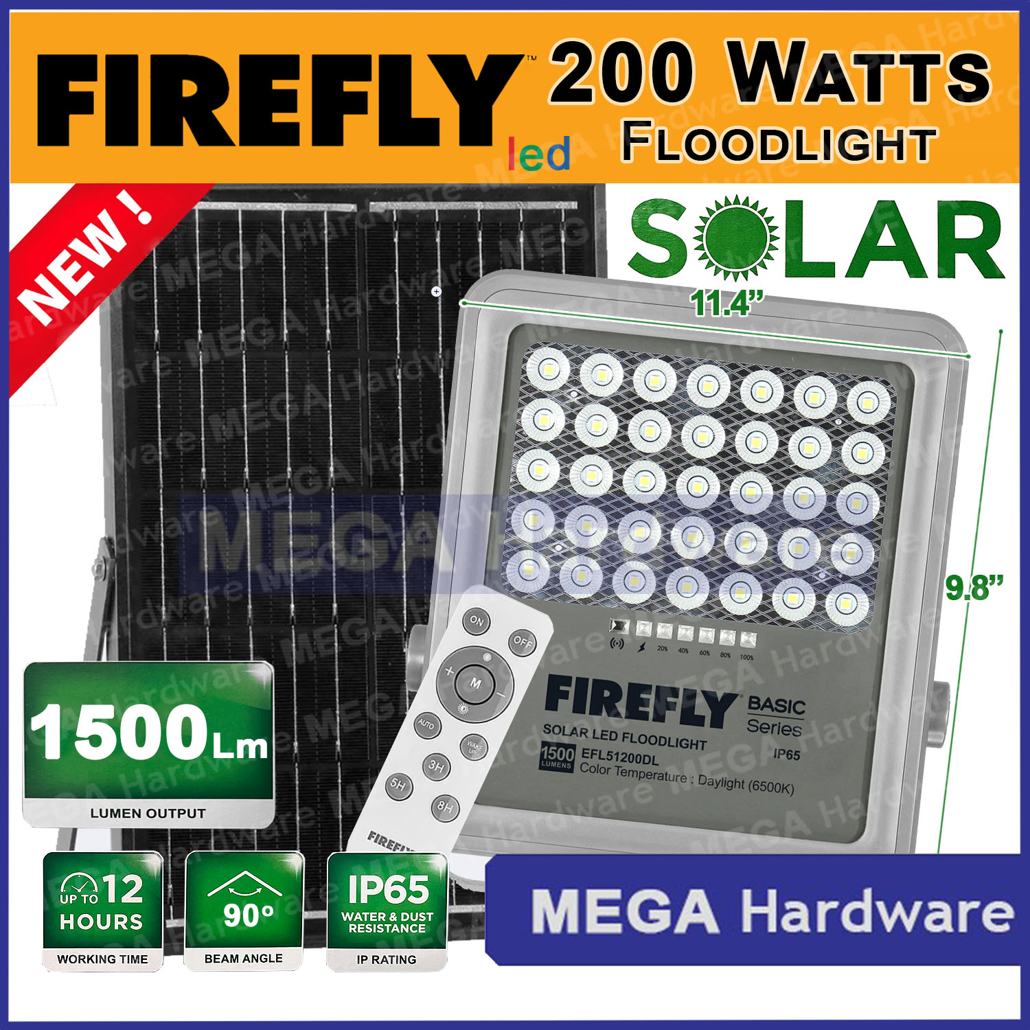 Firefly Solar LED Floodlight with Timer Brightness Remote Control | 50W ...