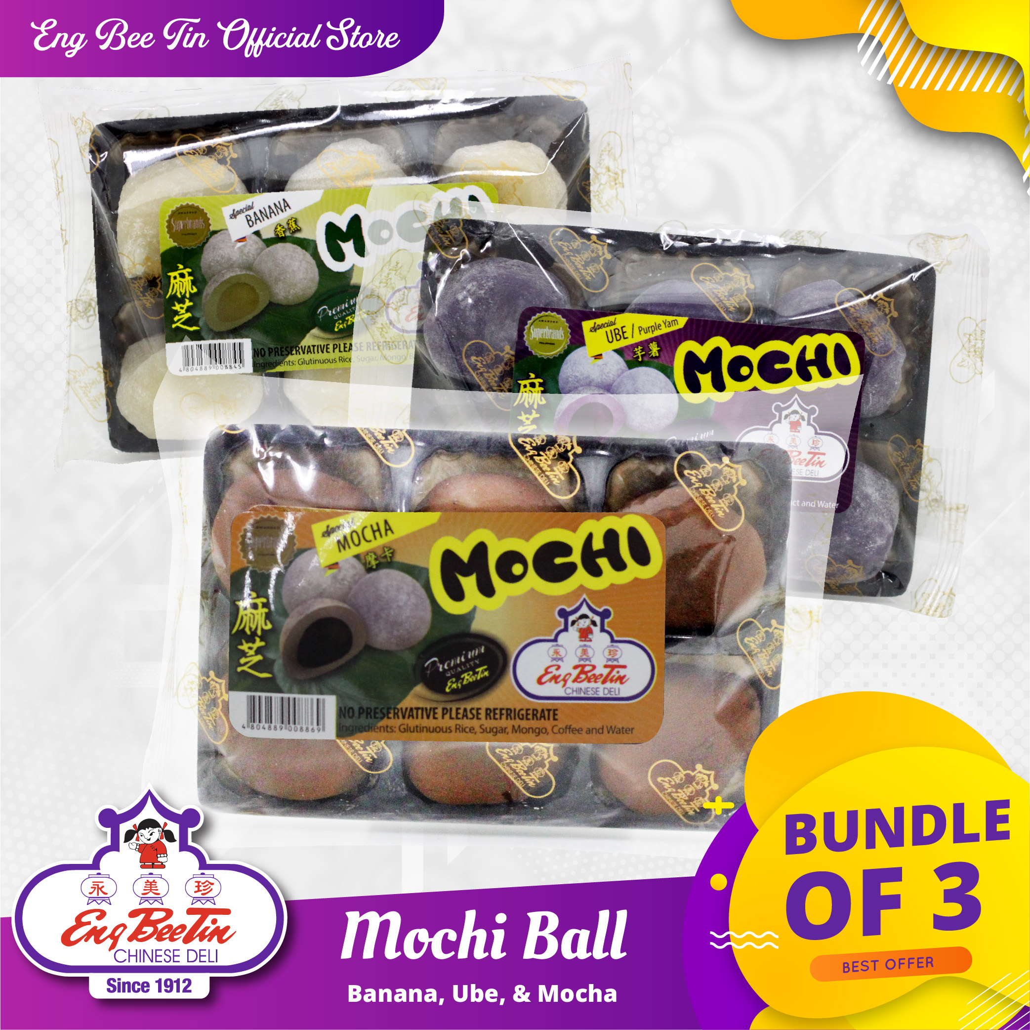 Eng Bee Tin Mochi Balls Bundle (Banana, Ube, Mocha) | Lazada PH