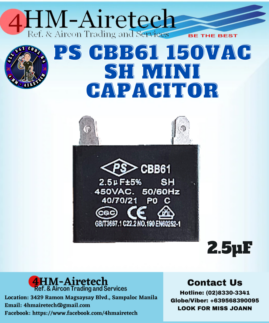 4HM PS CBB61 450VAC 50/60Hz BLACK SQUARE CAPACITOR | Lazada PH