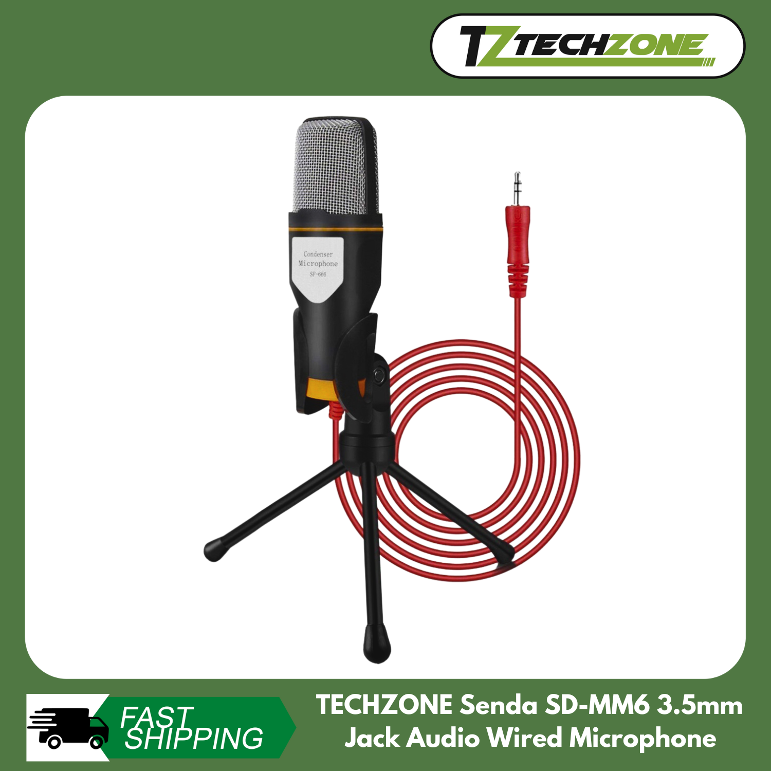 TECHZONE Senda SD-MM6 3.5mm Jack Audio Wired Stereo SF-666 Microphone Studio Recording Condenser ...
