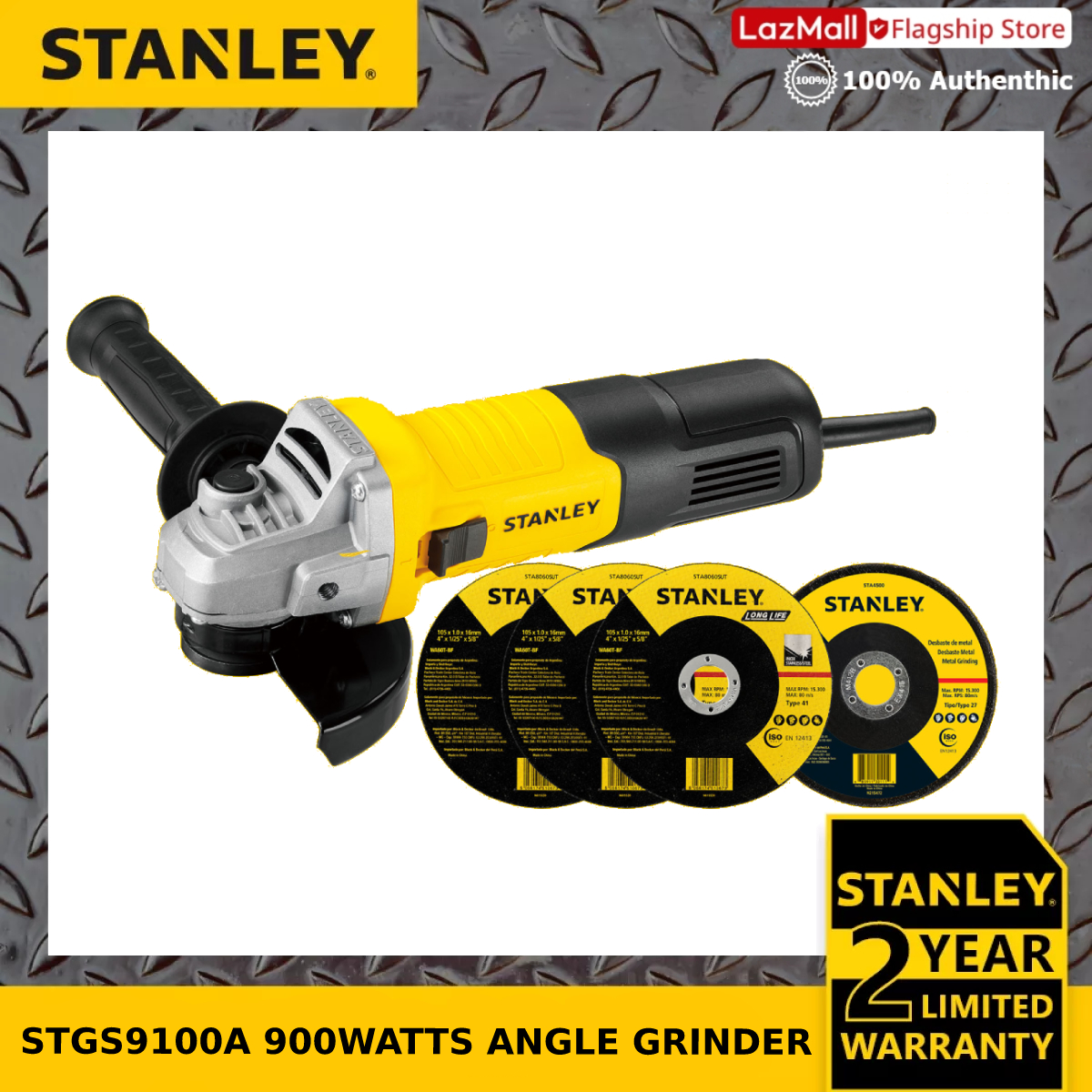 STANLEY® STGS9100 900W 100mm Small Angle Grinder With 3x Cutting Disc ...