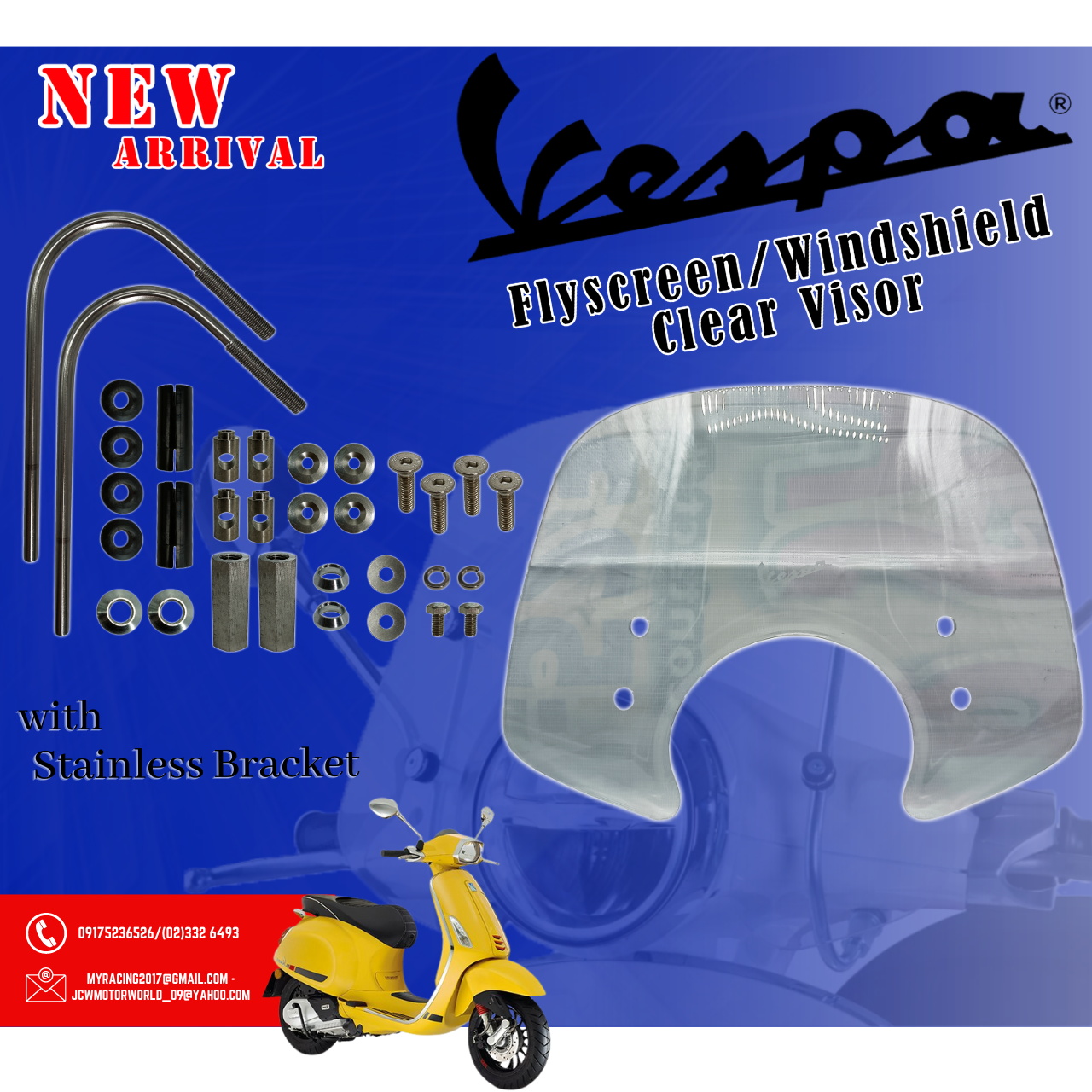 VESPA FLYSCREEN/ WINDSHIELD CLEAR VISOR WITH STAINLESS BRACKET | Lazada PH