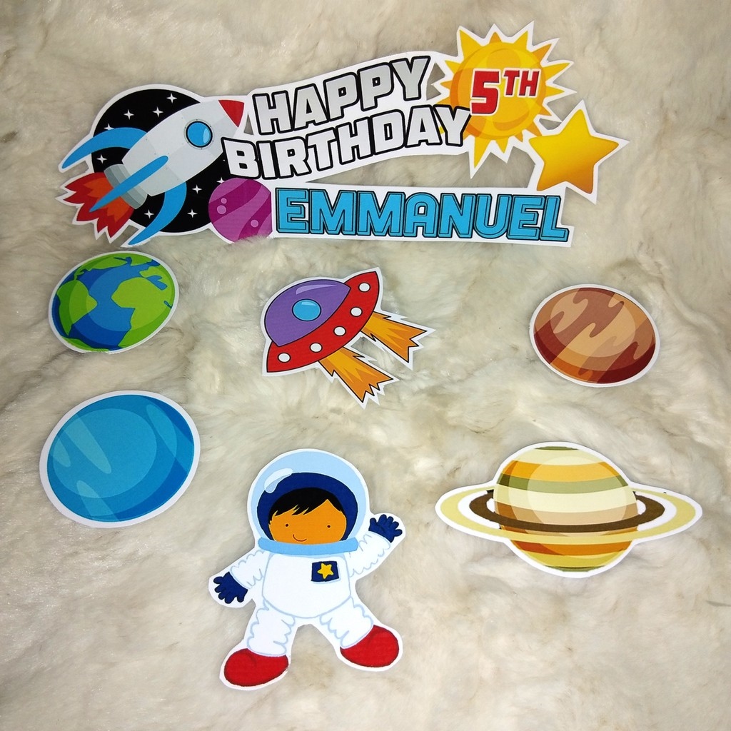 OUTER SPACE CAKE TOPPER WITH FREE PERSONALIZE NAME AND AGE OF THE ...