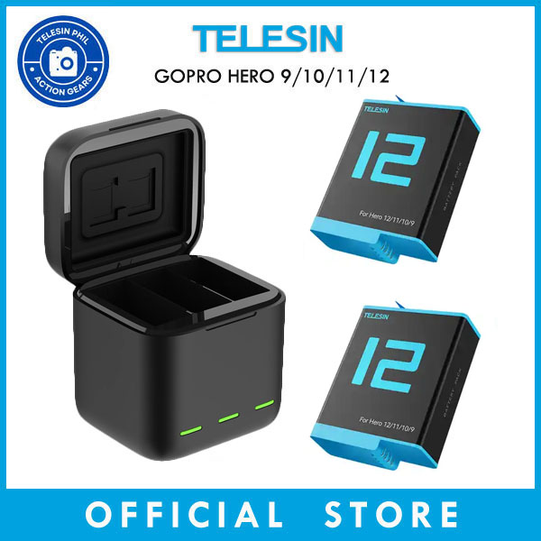 TELESIN 3-Slot Charging Box Storage Charger w/ Batteries for GoPro Hero 12, Hero 11, Hero 10 ...