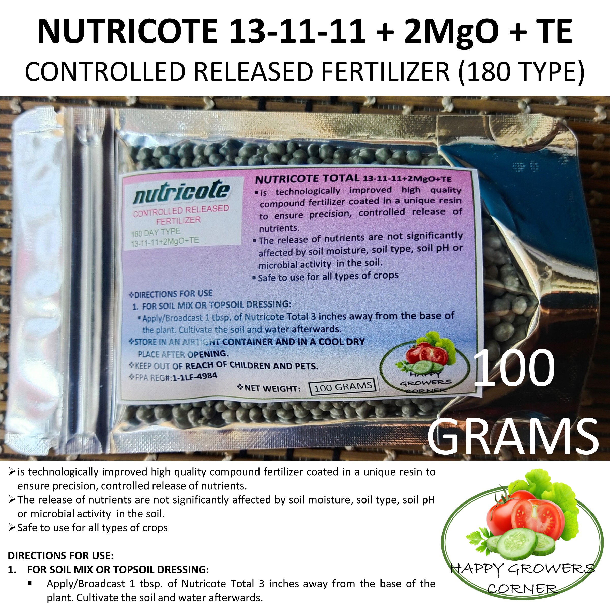 Nutricote Total Controlled Released Fertilizer 13-11-11+2MgO+TE (180 ...