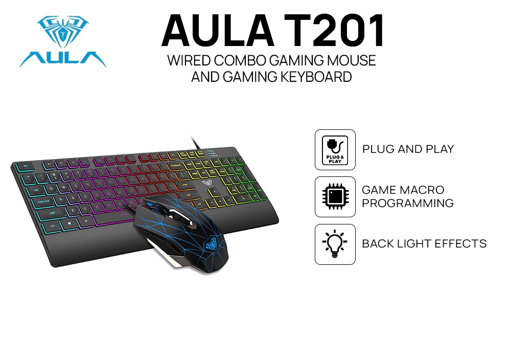 Aula T201 Wired Combo – Keyboard (Rainbow Backlight and Palm Rest) and ...