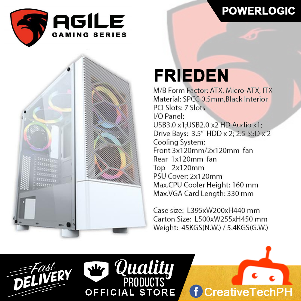 POWERLOGIC AGILE FRIEDEN WHITE CASE Desktop Case (CPU CASE) | Lazada PH