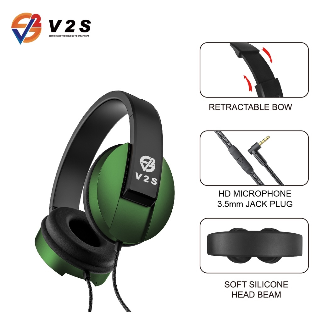 V2S SE5888 Noise Reduction Collapsible 3.5mm Jack Wired Headphone ...
