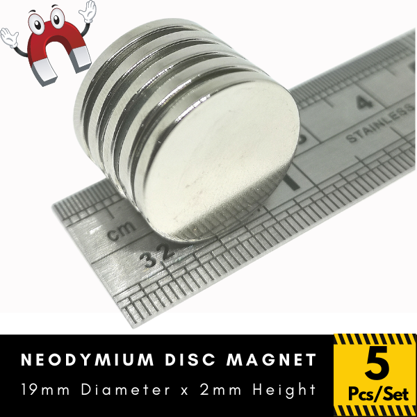 5 Pcs Neodymium Magnet 19mm Diameter x 2mm Thk, N52 Super Strong Rare ...