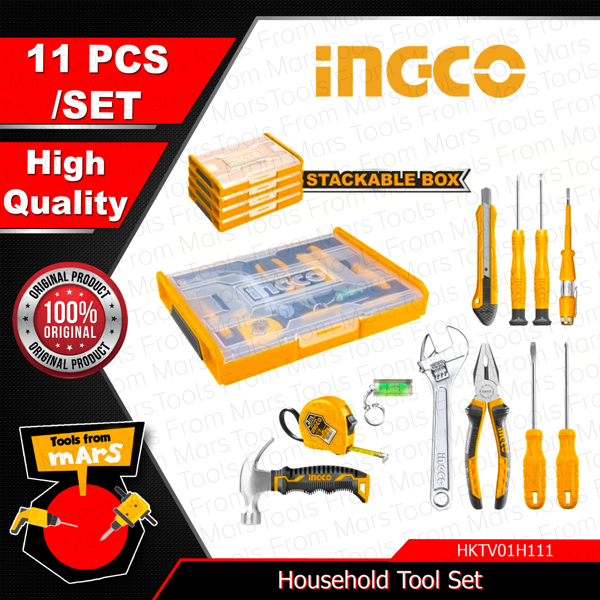 INGCO 11PCS/SET Hand Tool Set General Household Hand Tool Kit Emergency ...