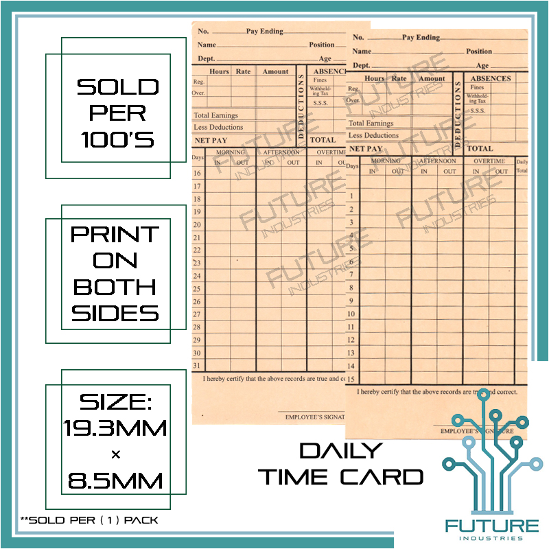 Daily Time Cards DTR Monthly 2-Sided Printed Clock In Log In Time Card ...