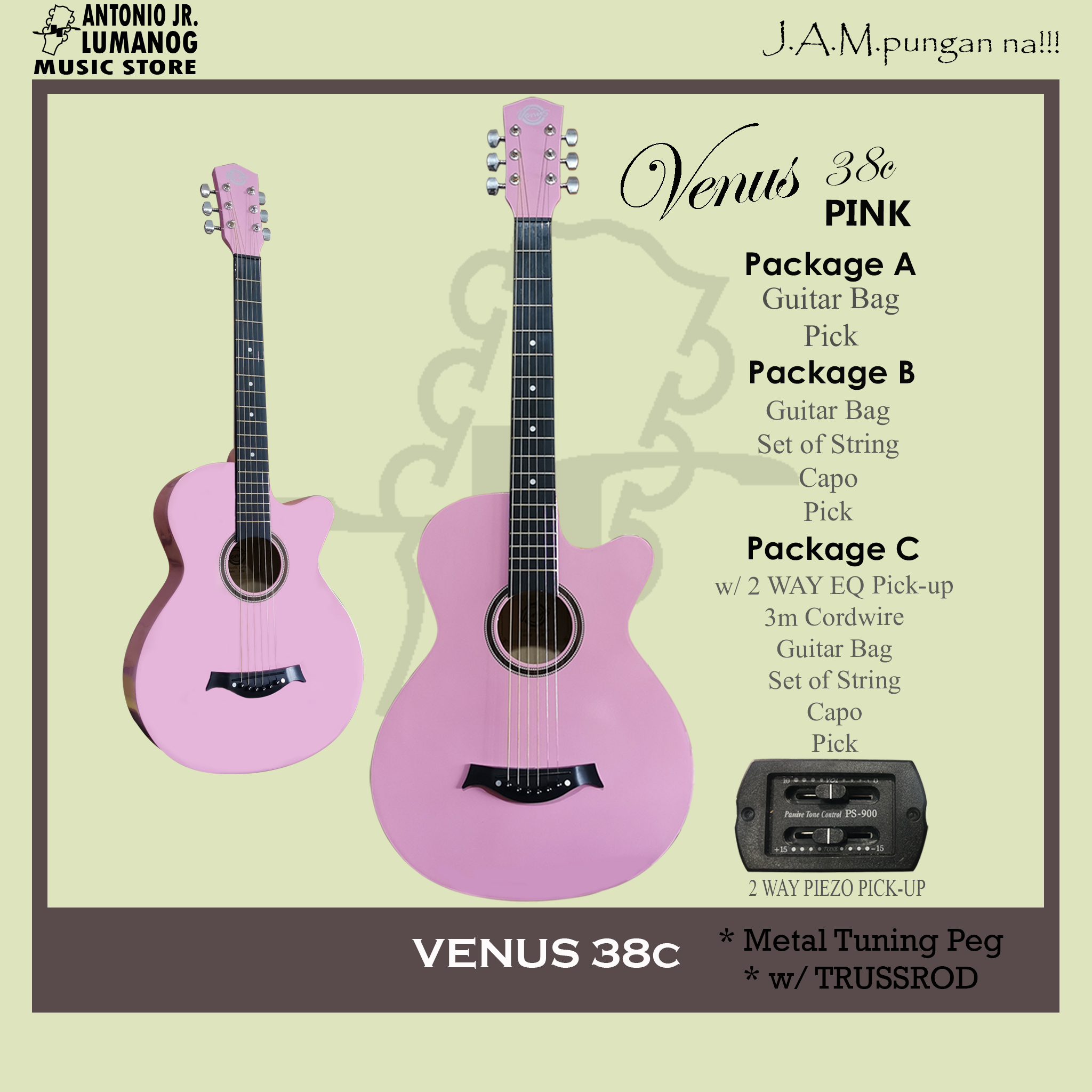 VENUS 38c ACOUSTIC GUITAR (BY: Antonio JR. LUMANOG Music Store) | Lazada PH