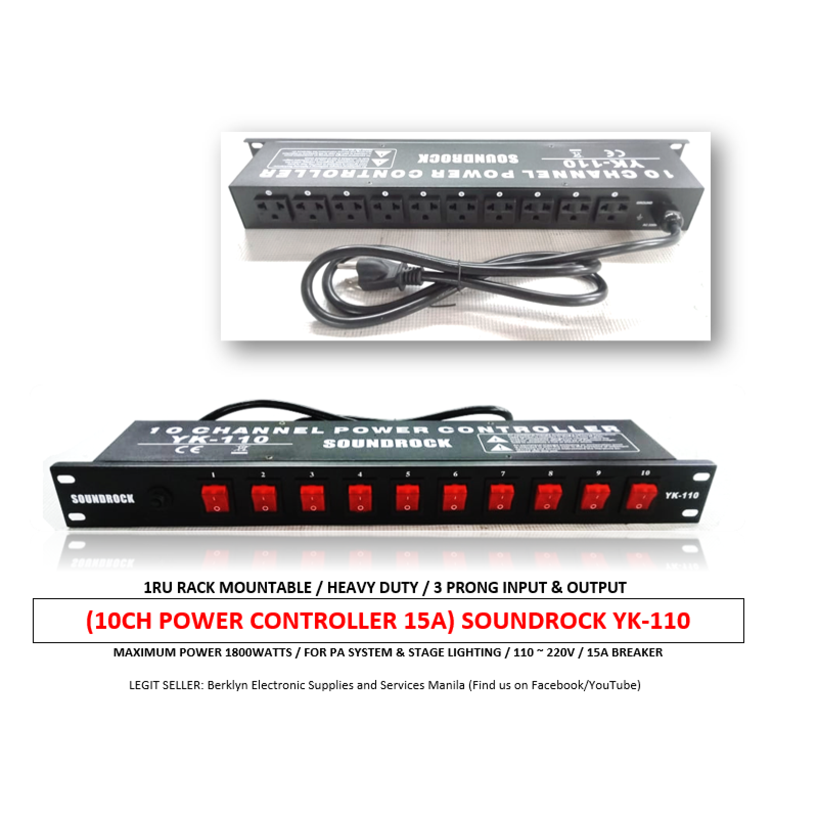 SOUNDROCK YK-110 / 10 Channel Power Controller / 1RU / 15A SURGE ...