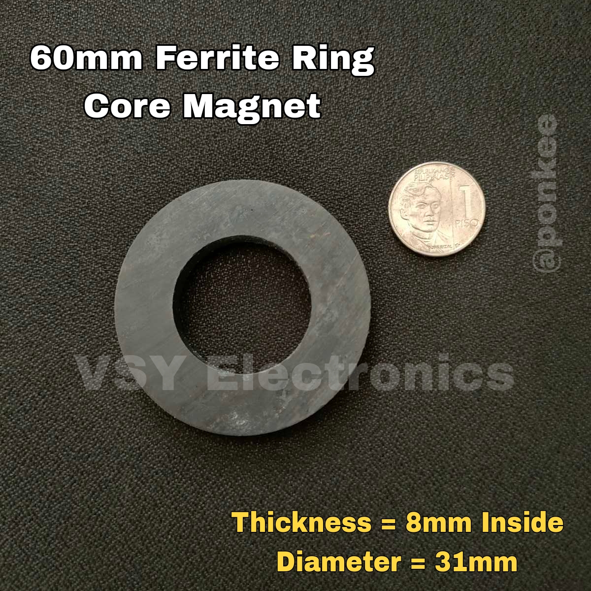 60mm Ferrite Ring Core Magnet Round Magnetic Thickness = 8mm Inside ...