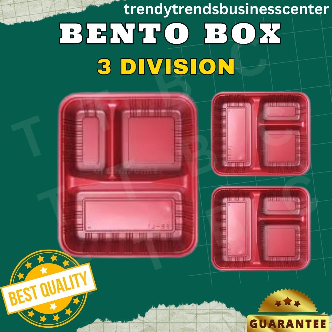 [10 PCS] 1/2/3 DIVISION RED BENTO BOX WITH THICK PLASTIC LIDS 170-180 ...