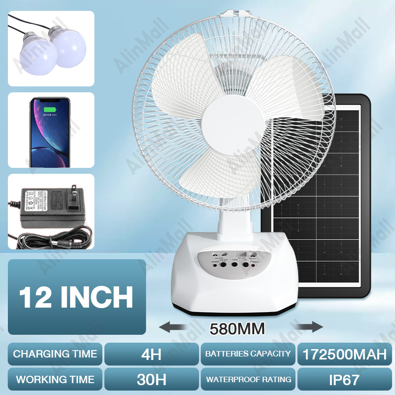 solar fan solar electric fan with panel with charger and 2 bulbs 12inch ...