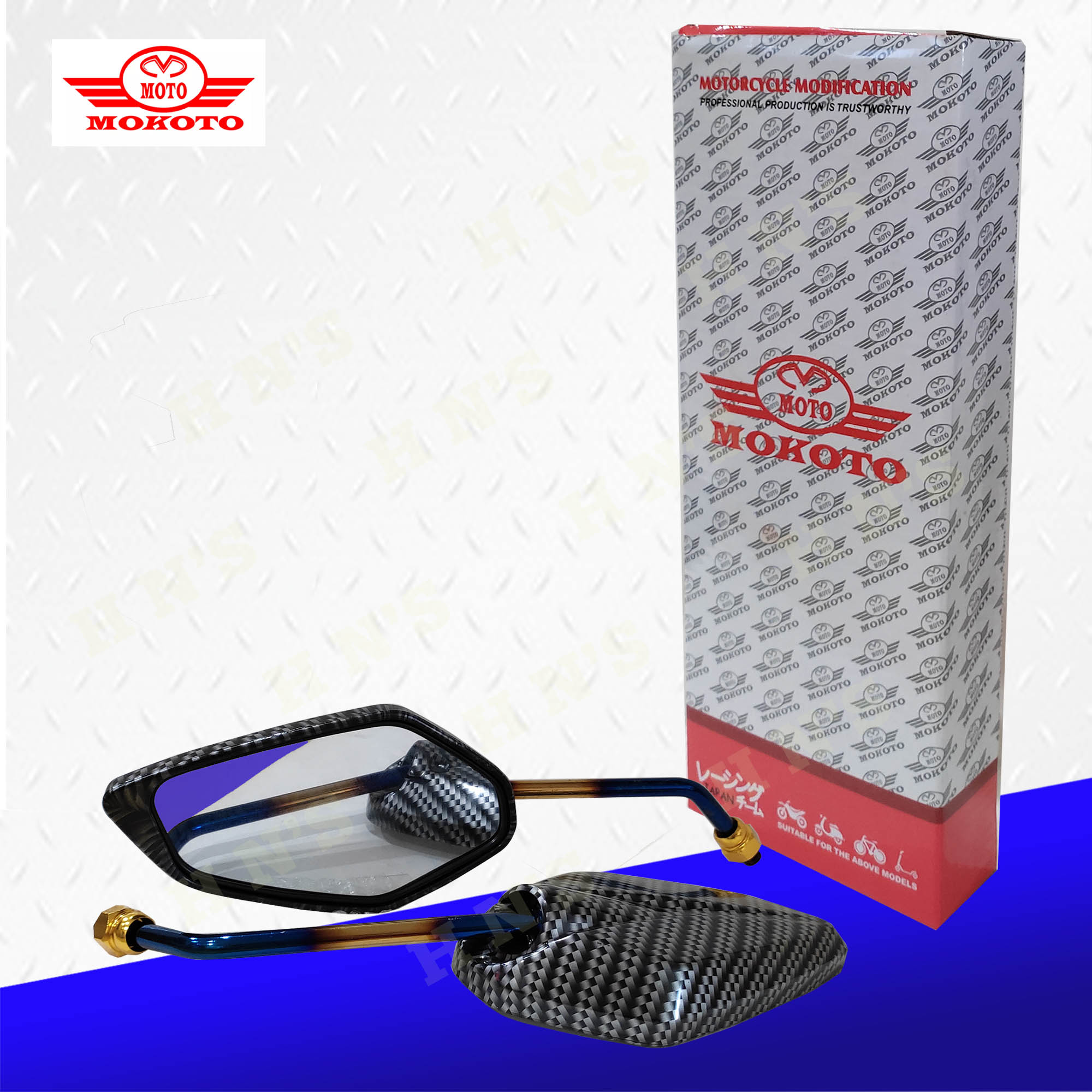 MOKOTO Side Mirror for Honda Carbon Alloy Gold /Blue ( Long Stem ) MOTO ...