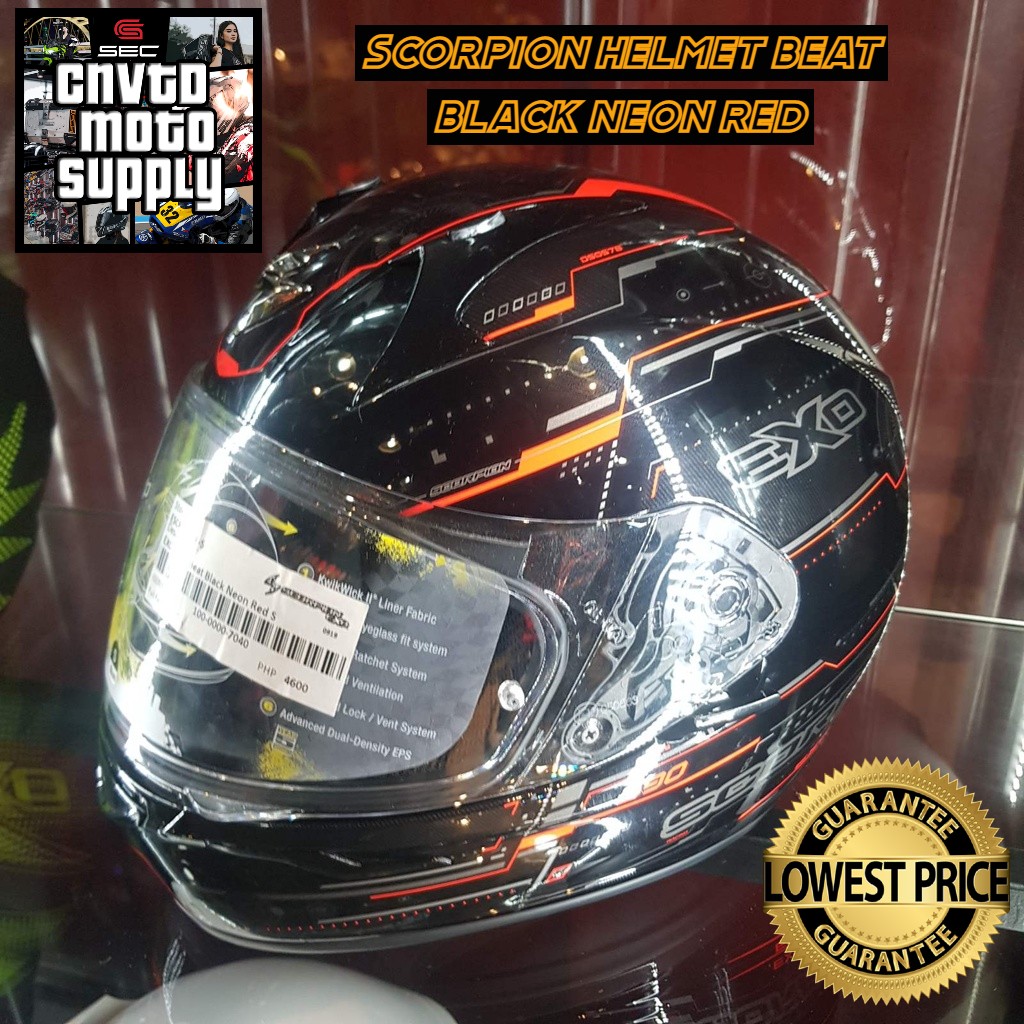 Scorpion helmet beat black neon red | Lazada PH