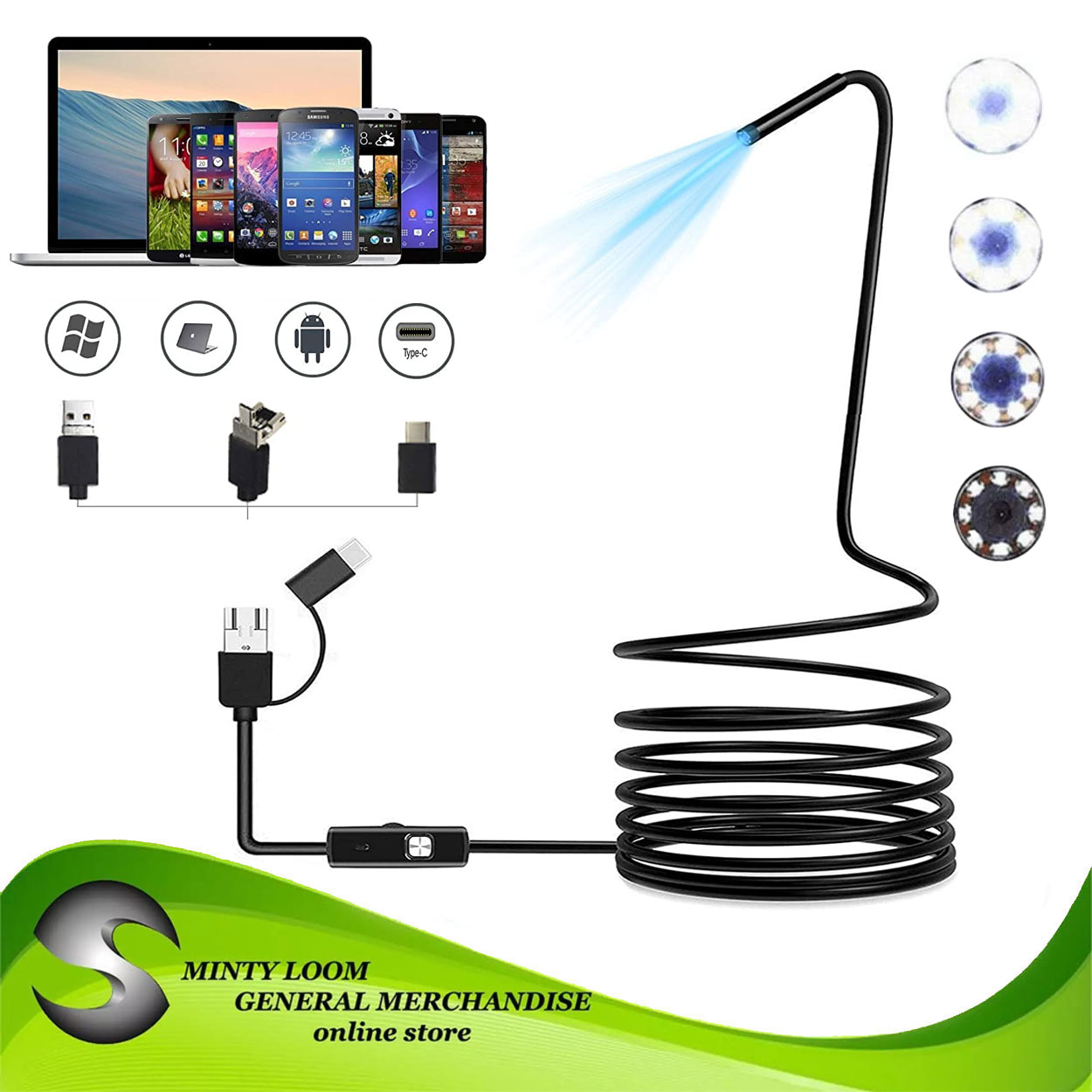 3 in 1 USB Endoscope 3.5M Soft Wire Waterproof Endoscope Industrial ...