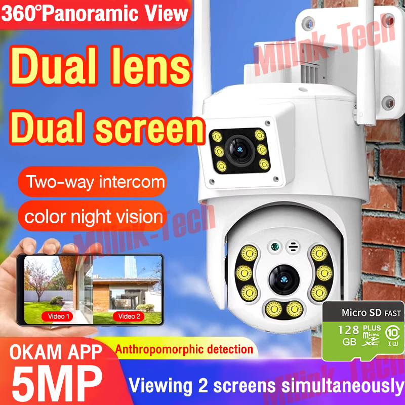 【Dual lens dual screen】dual lens cctv camera wireless 5mp cctv camera wifi connect 360 Outdoor ...