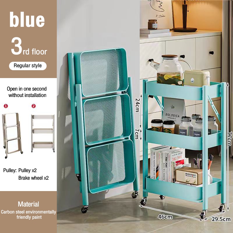 All Metal foldable rack kitchen Utility cart rack With wheel storage ...