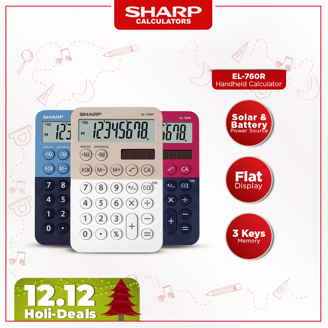Sharp Calculators EL-760R 8 Digit Display Mini-Desktop Calculator Solar ...