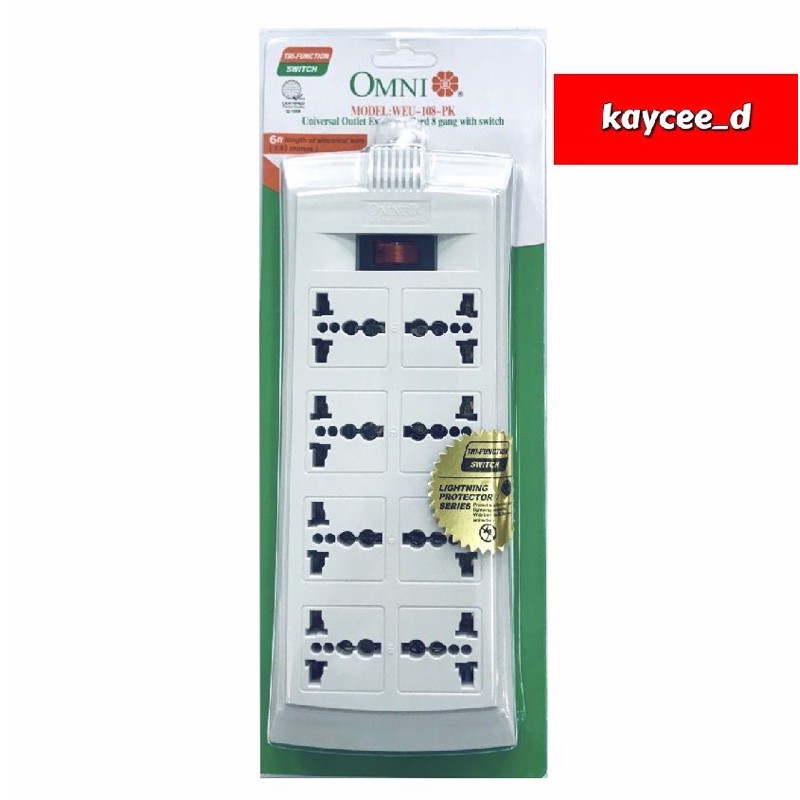 Omni Universal Outlet Extension Cord 8 Gang with Switch- 1.83 Meter ...