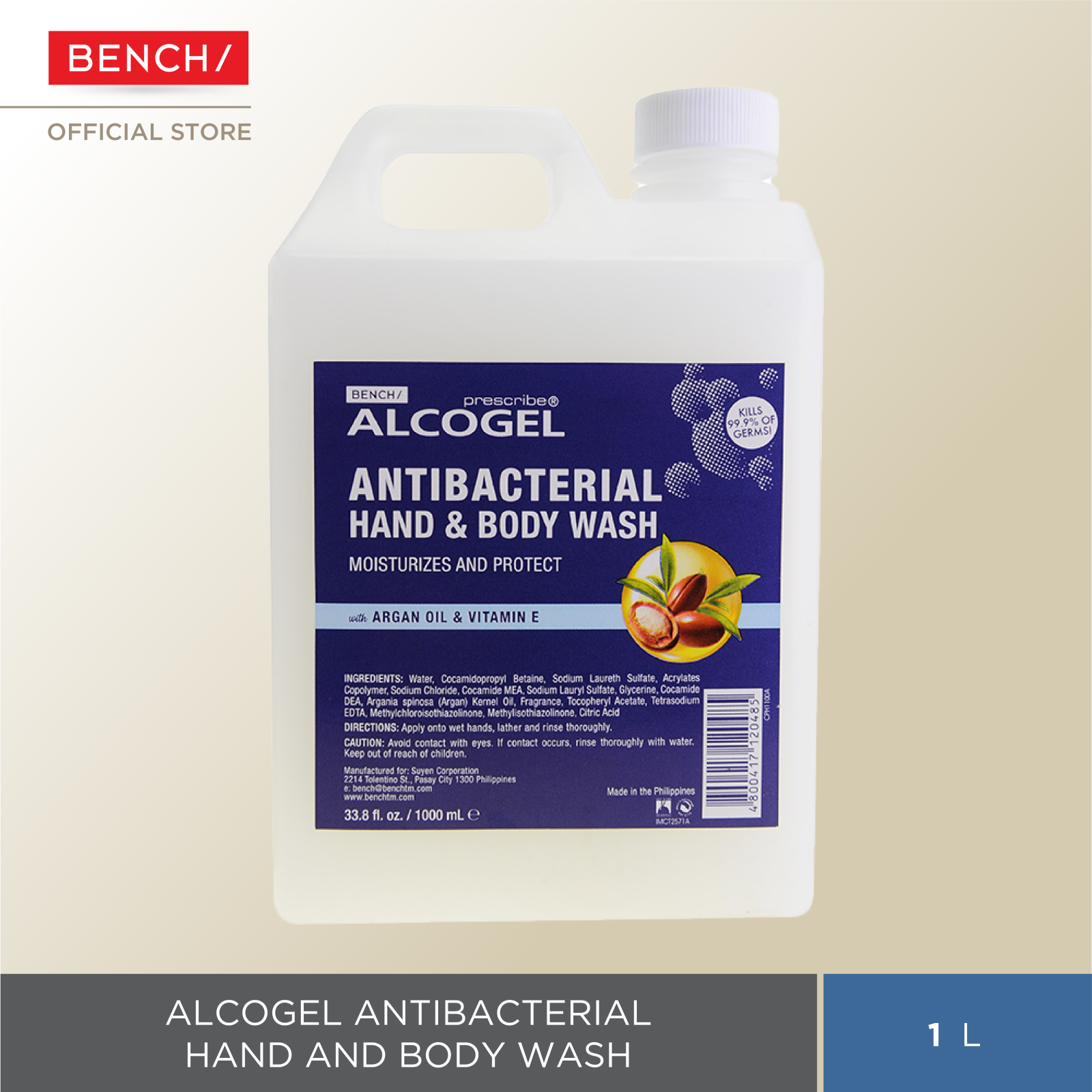 BENCH ALCOGEL- CPH1100 Antibacterial Hand & Body Wash 1L | Lazada PH