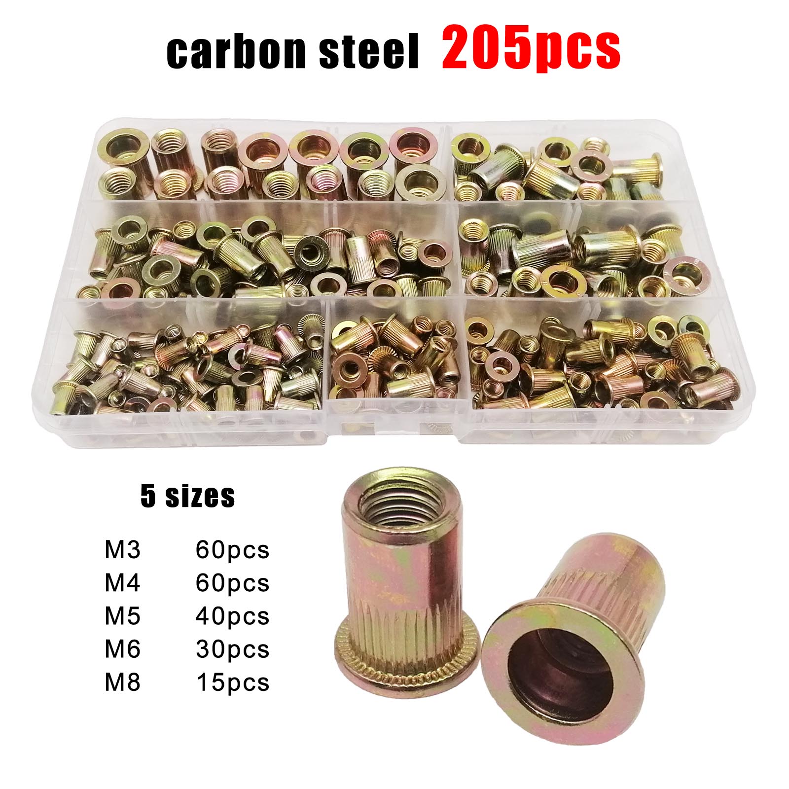 1 70/205/402PCs M3 M4 M5 M6 M8 304 A2-stainless steel carbon aluminum ...