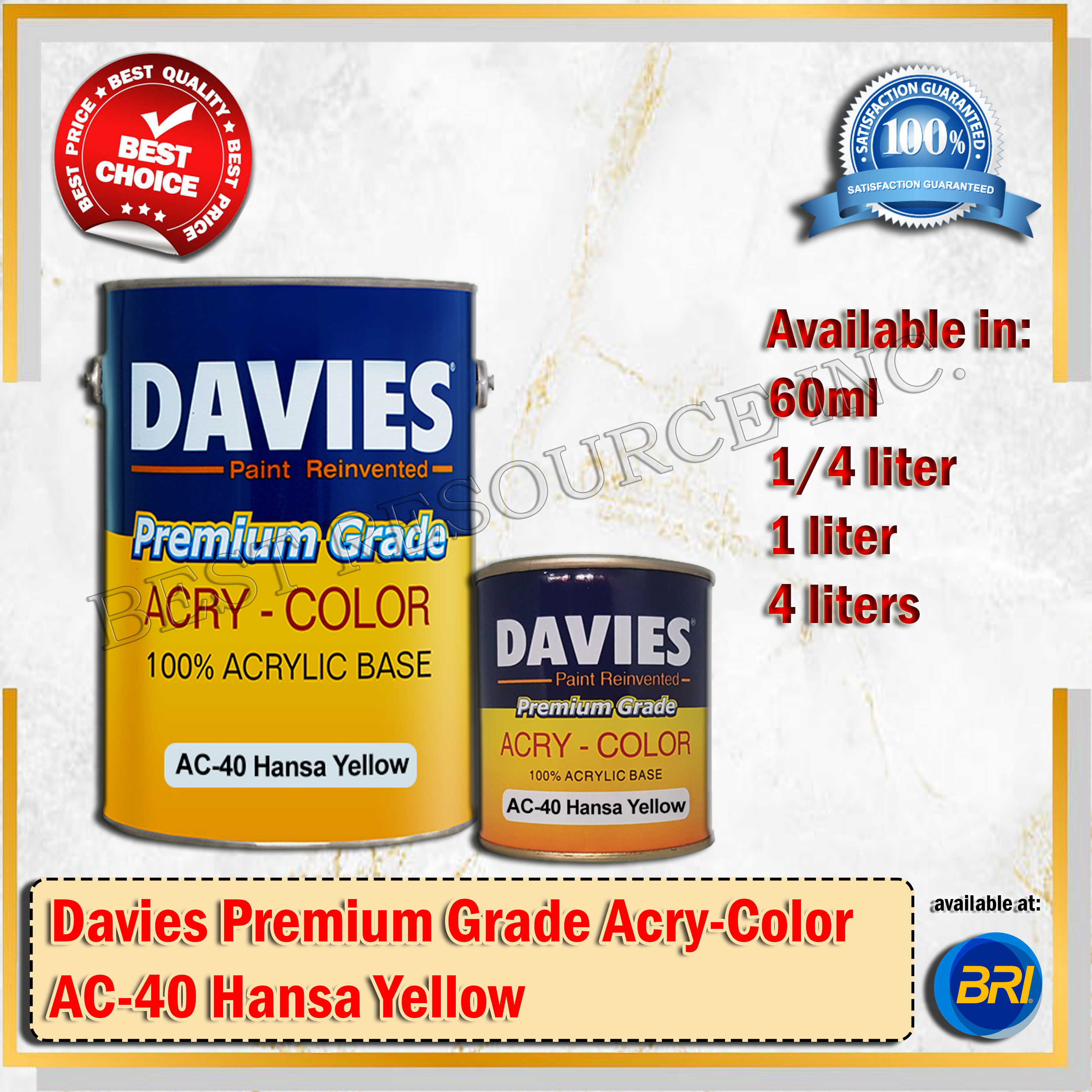 Davies Premium Grade Acry-Color AC-40 Hansa Yellow 60ml | 1/4 liter | 1 ...
