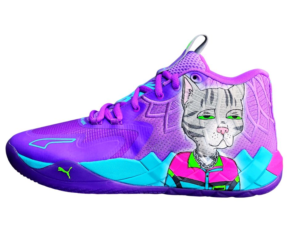 LaMelo Ball in custom 1-of-1 Gutter Cat Gang x PUMA MB.01 Sneakers with ...