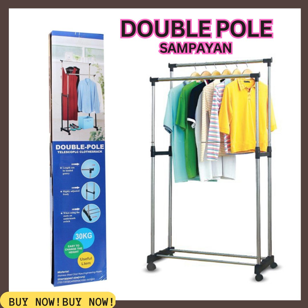 Double Pole Telescopic Clothes Rack, Standing Adjustable Stainless ...