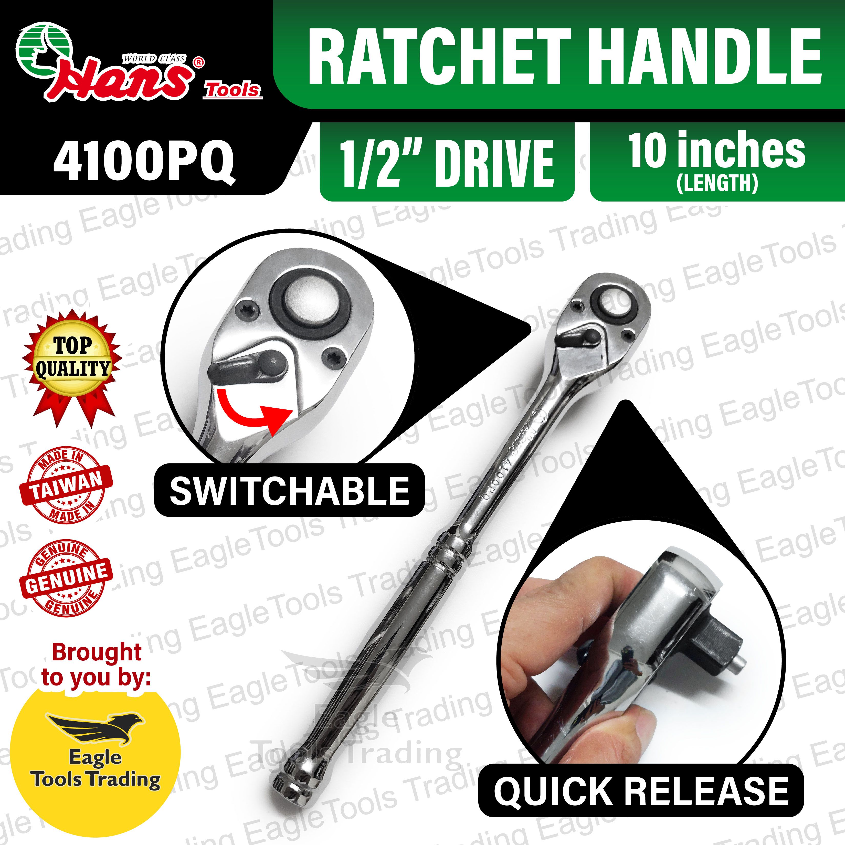 Hans 1/2" Drive Ratchet Handle 10" Long 4100PQ | Quick Release ...