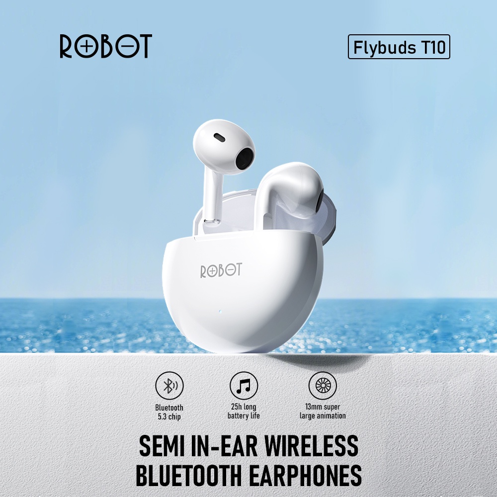 Robot Earphone Airbuds T10 Waterproof IPX4 Semi-In-Ear TWS True ...