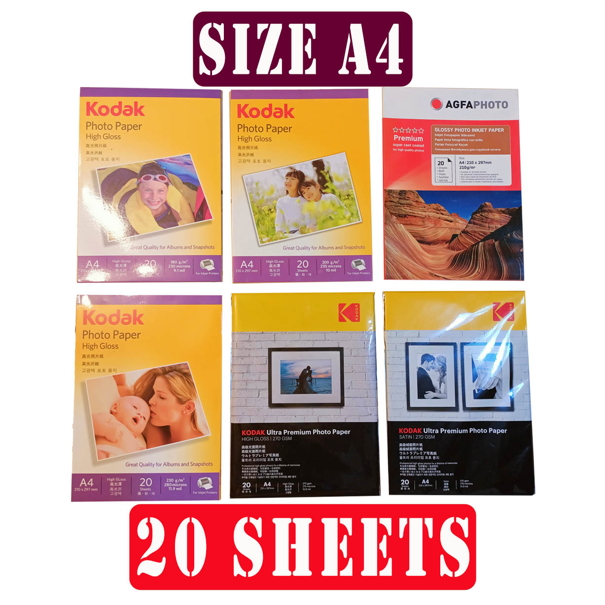 Kodak & Agfa Photo Paper: A4 Size, 20 Sheets - Experience High-Quality ...