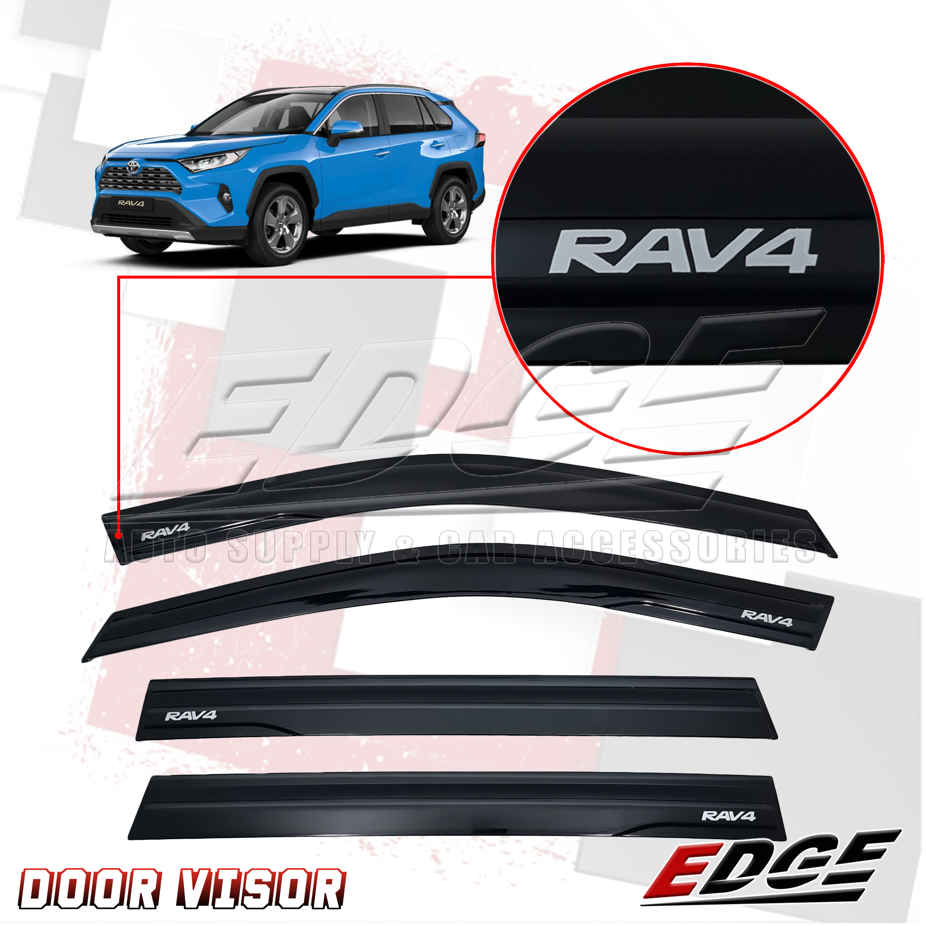 Door Visor w/ Logo - Toyota RAV-4 2019-2022 - Black - 5th Gen - XA50 ...