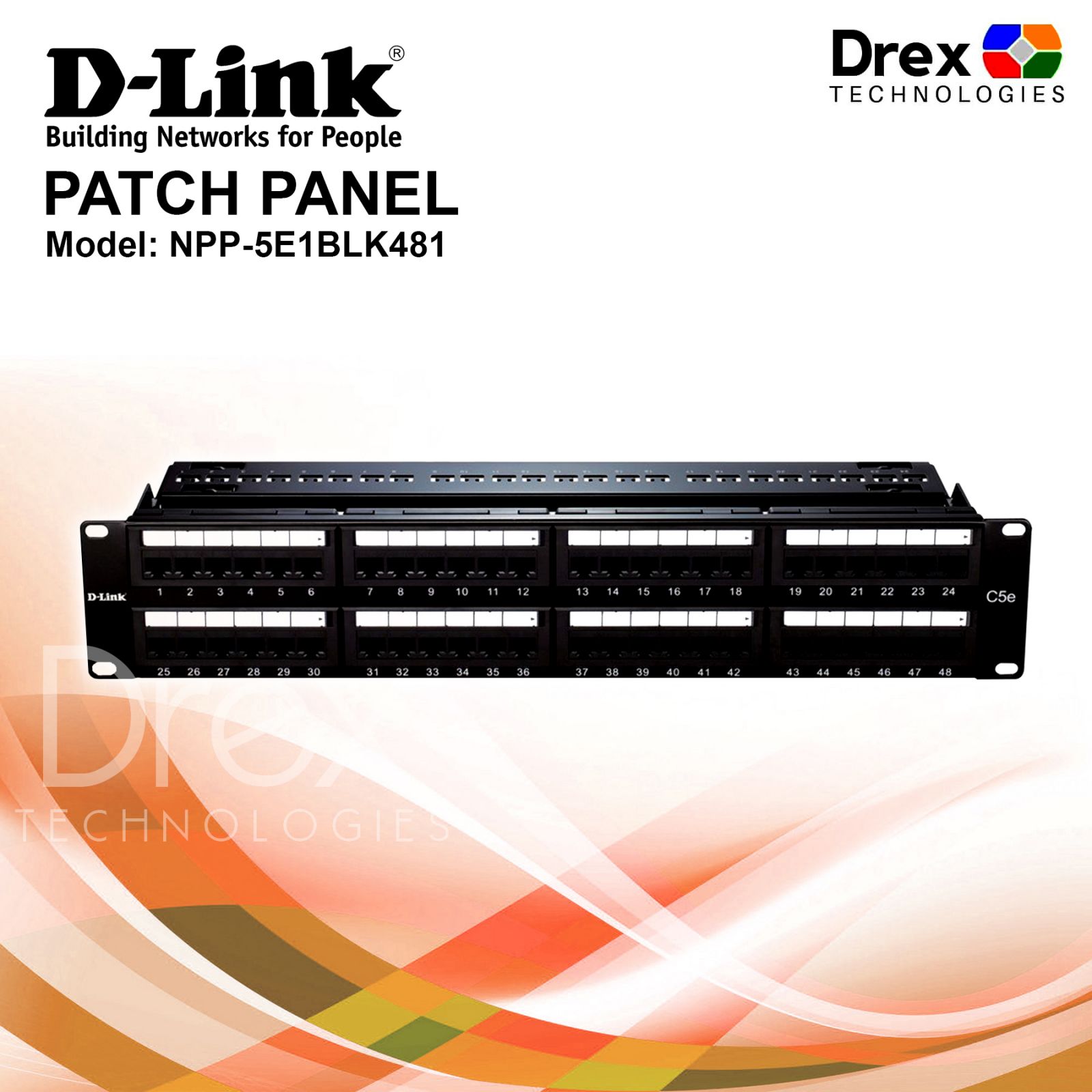 D-Link 48 Ports Patch Panel CAT5e Fully Loaded 2RU 48-Port Patch Panel ...
