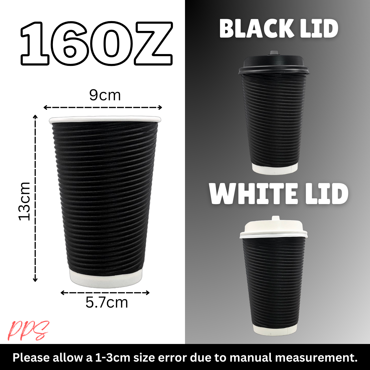 50pcs 8oz/12oz/16oz Black Horizontal Paper Cup Rippled Wall Hot Coffee ...