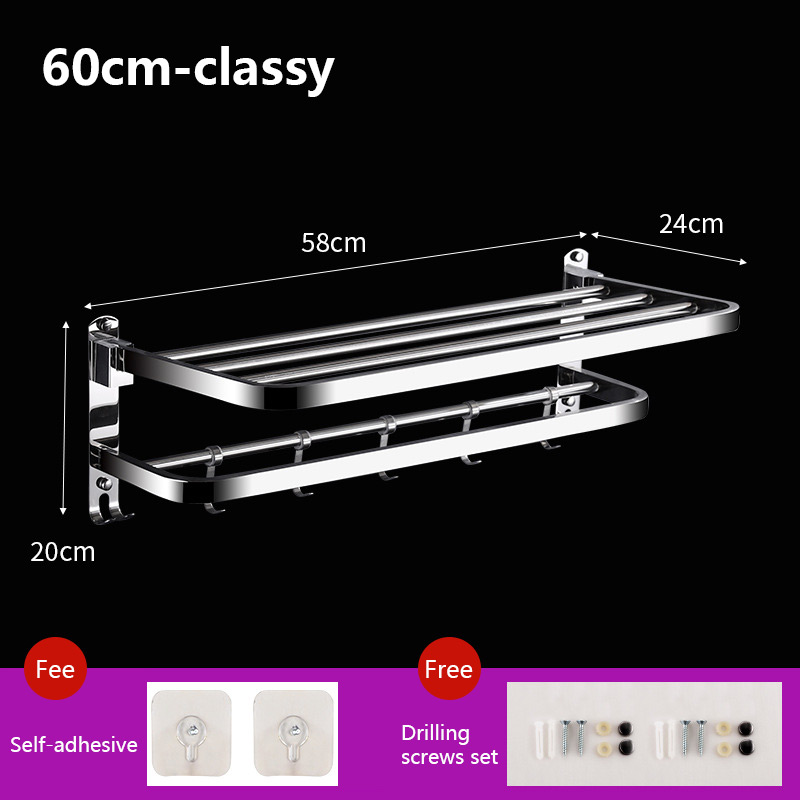 40/50/60cm SUS304 Stainless Steel Towel Racks With Shelf Hooks Foldable ...