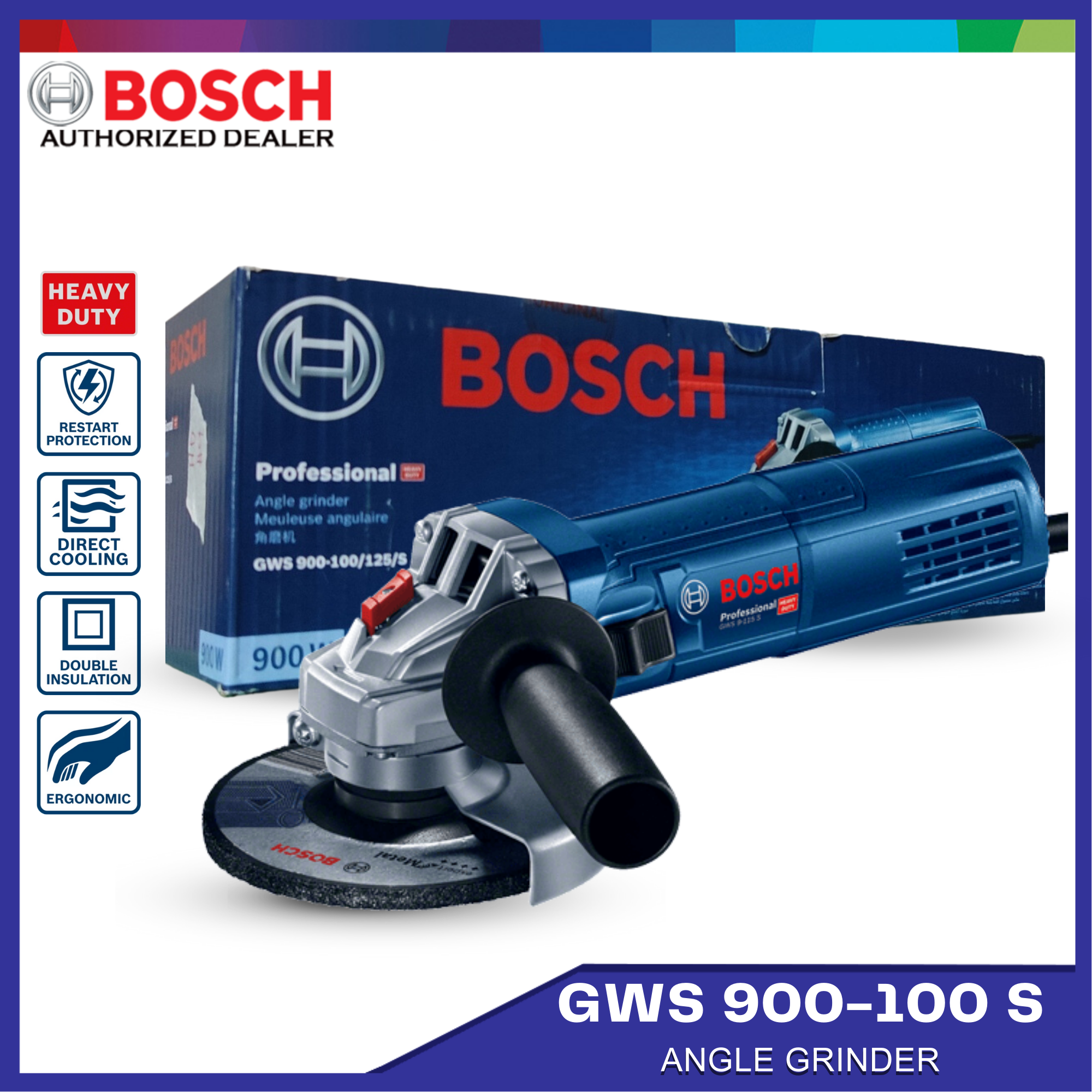 Bosch GWS 900-100 S 4" Angle Grinder 100 mm Disc 900 watts HD Power ...