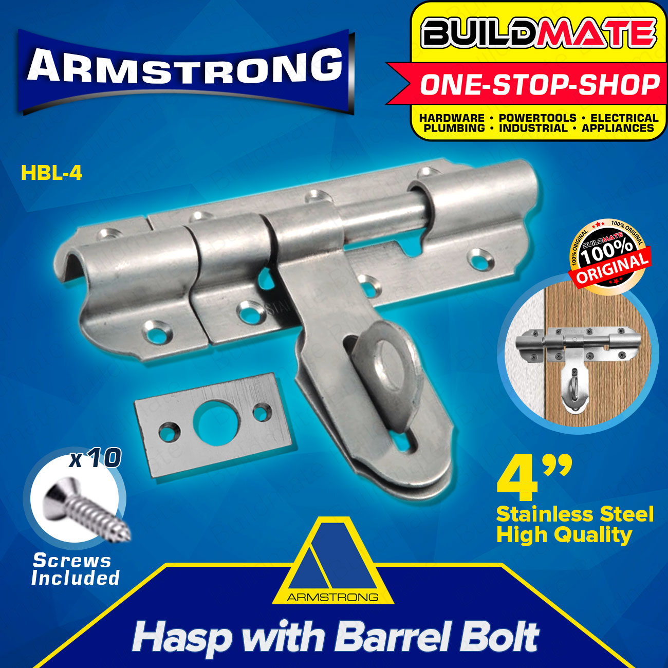 Armstrong Heavy Duty Stainless Barrel Bolt with Hasp 4'' HBL-4 - BUILDMATE - | Lazada PH