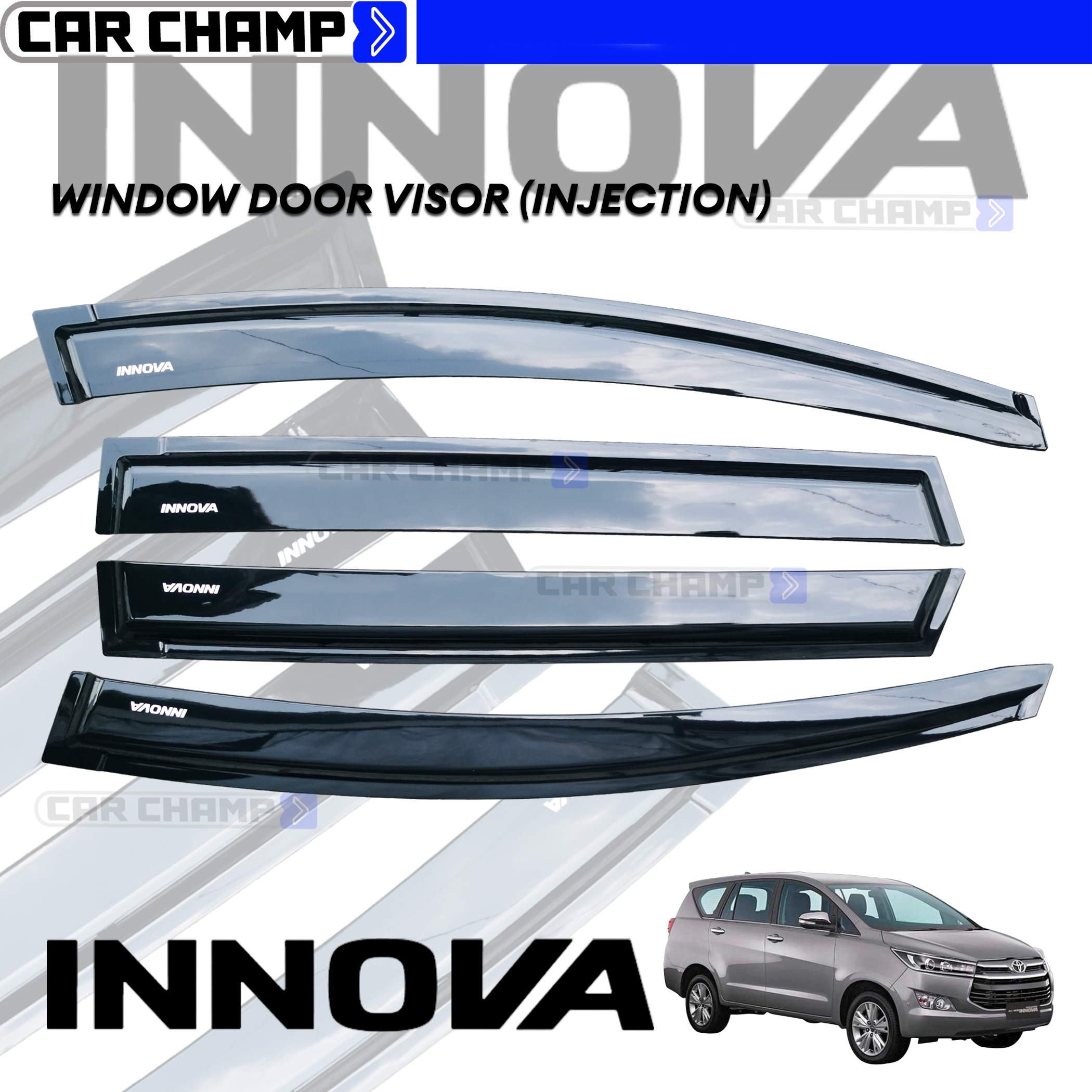 Toyota Innova 2016 to 2024 [OEM/INJECTION TYPE] Window Door Visor Black ...
