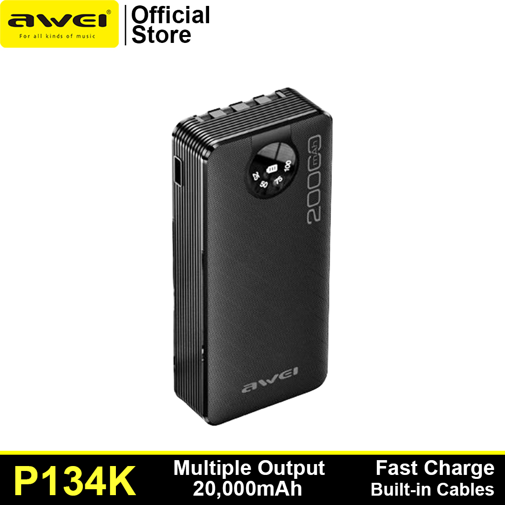Awei P134K 20000mAh Power Bank Multiple Output with Detachable Cable ...