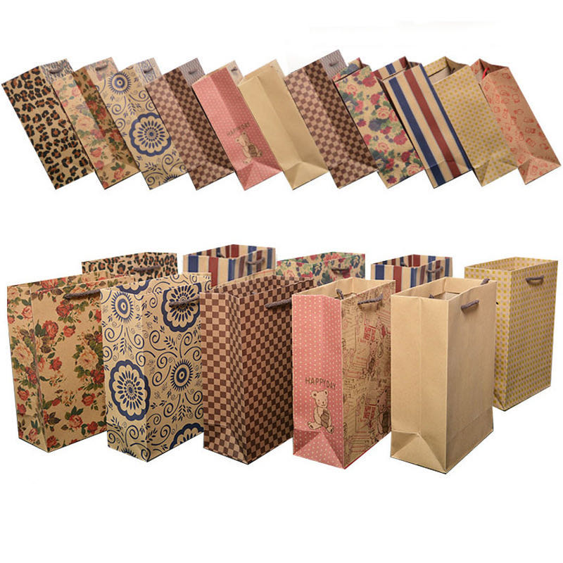 1 Pcs Brown Kraft Paper Bag Nice Pattern Random Design Hand bag Gift ...