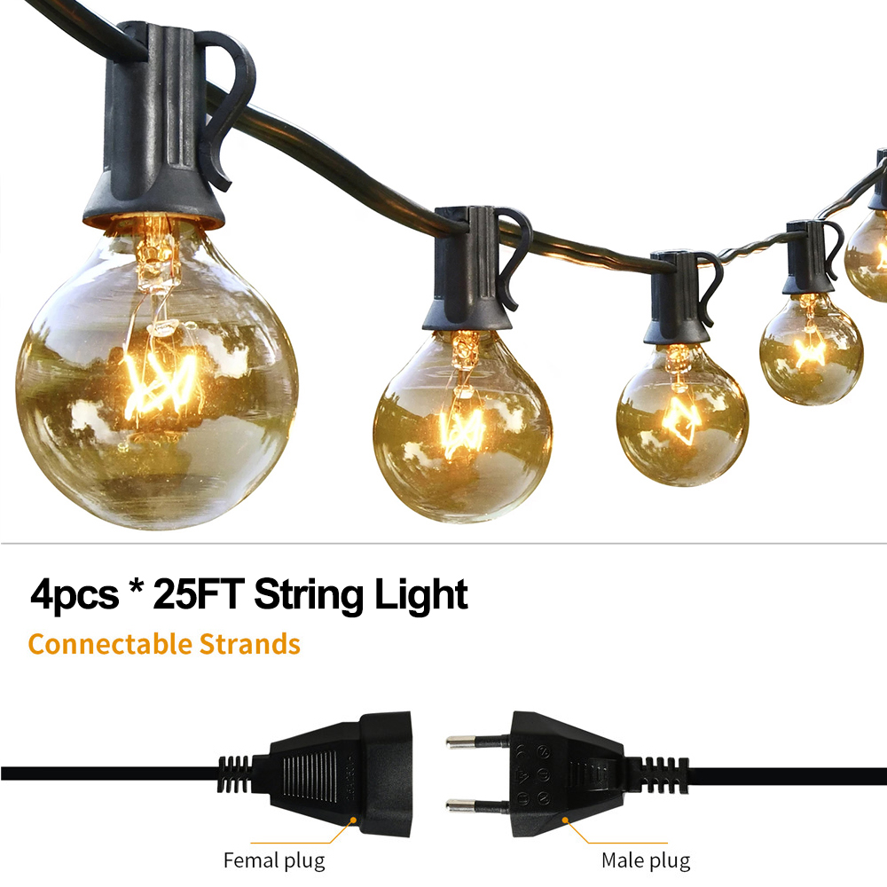TOPINCN 220V Outdoor Waterproof G40 Patio String Light Holiday Patio ...