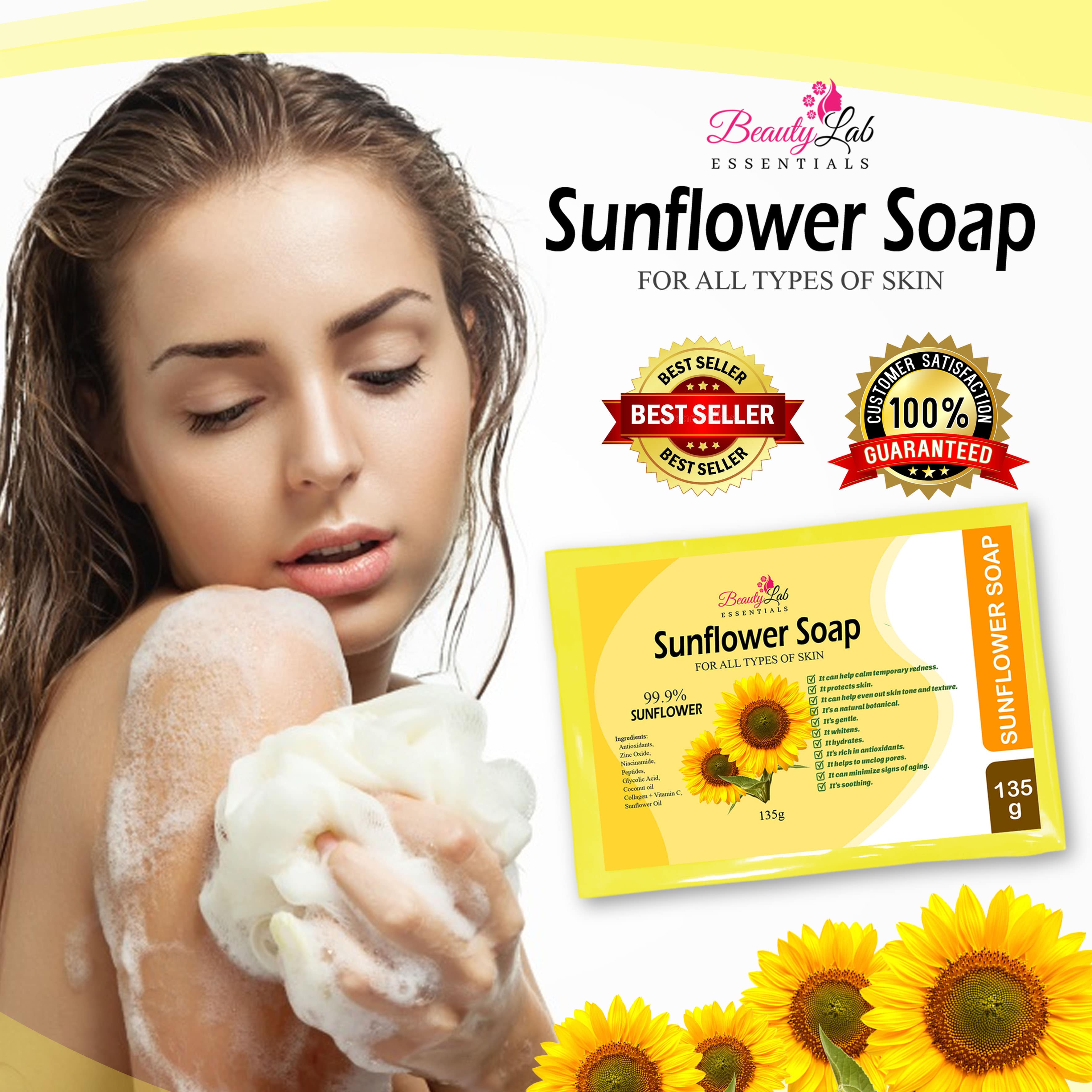 8 DC Sun flower SOAP with niacinamide, collagen, and hyaluronic acid ...