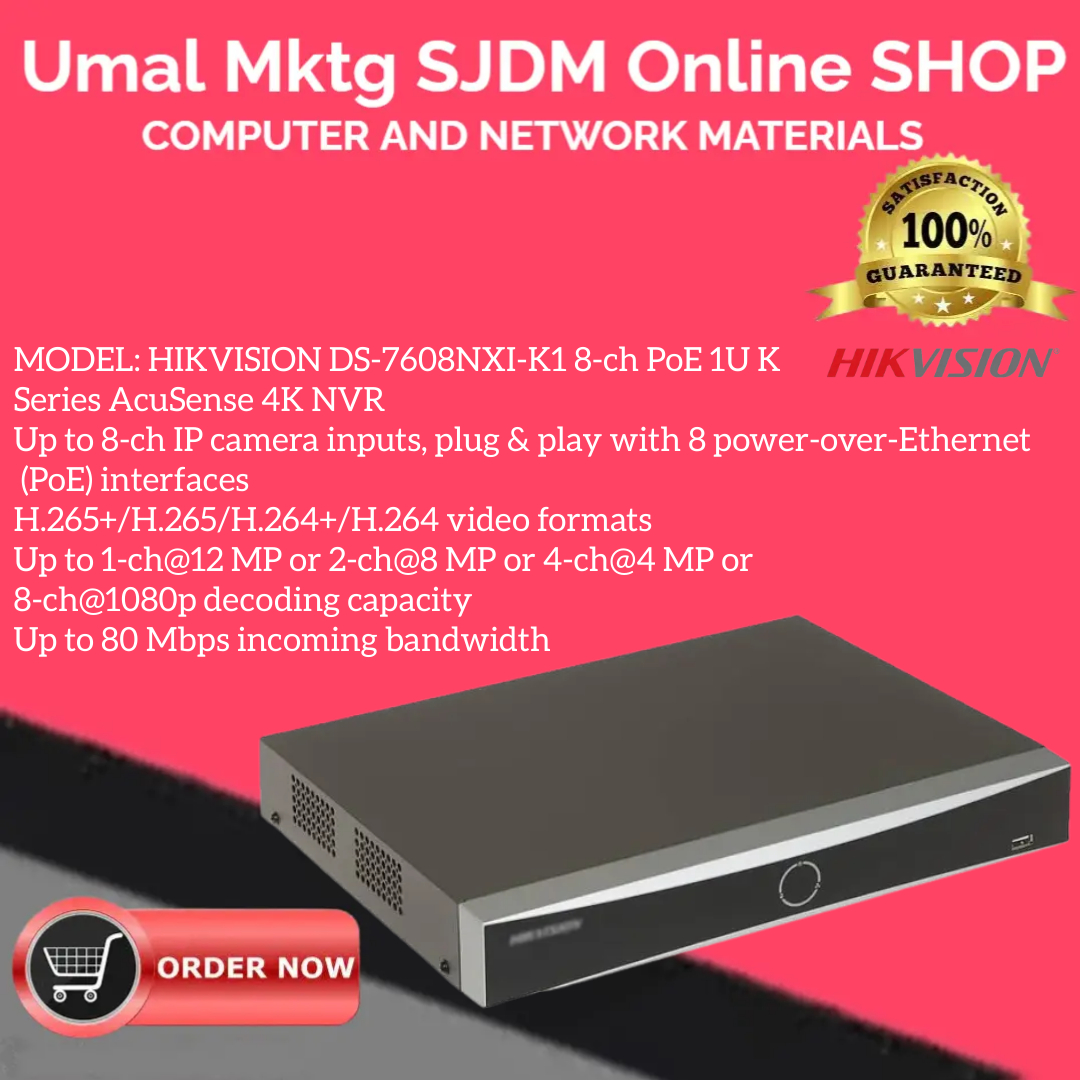 HIKVISION DS-7608NXI-K1 8-ch PoE 1U K Series AcuSense 4K NVR | Lazada PH